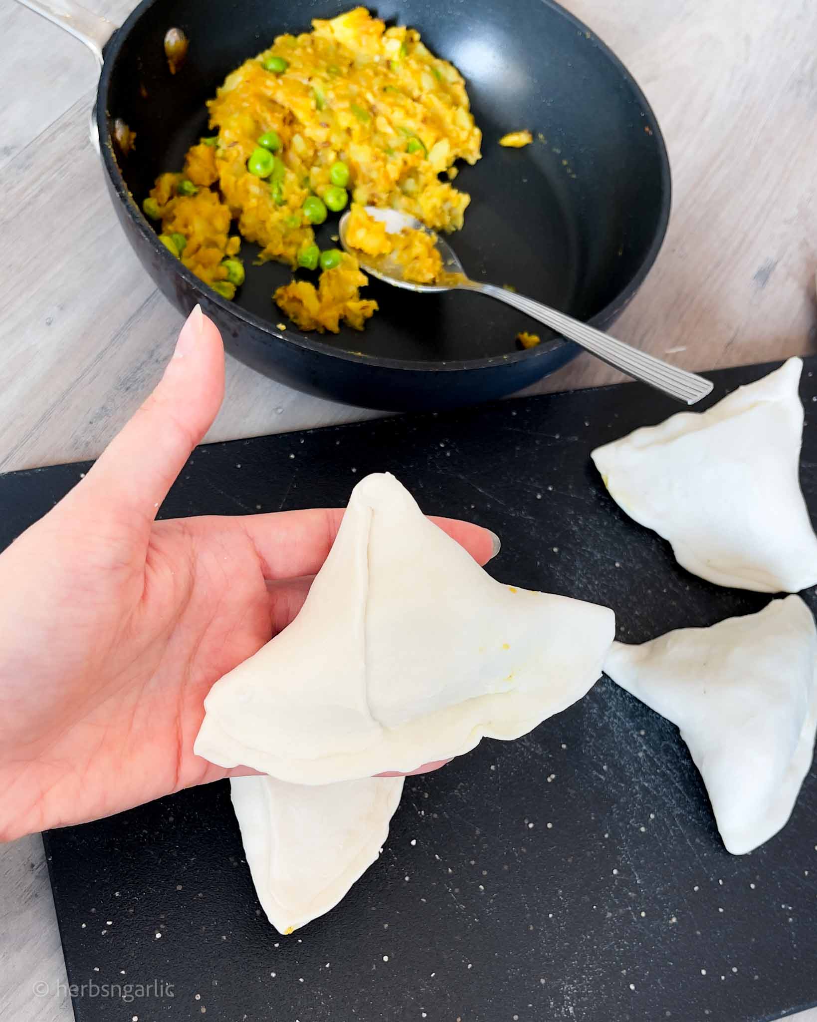 Veggie Samosa with Frozen Paratha Recipe | Herbs N Garlic